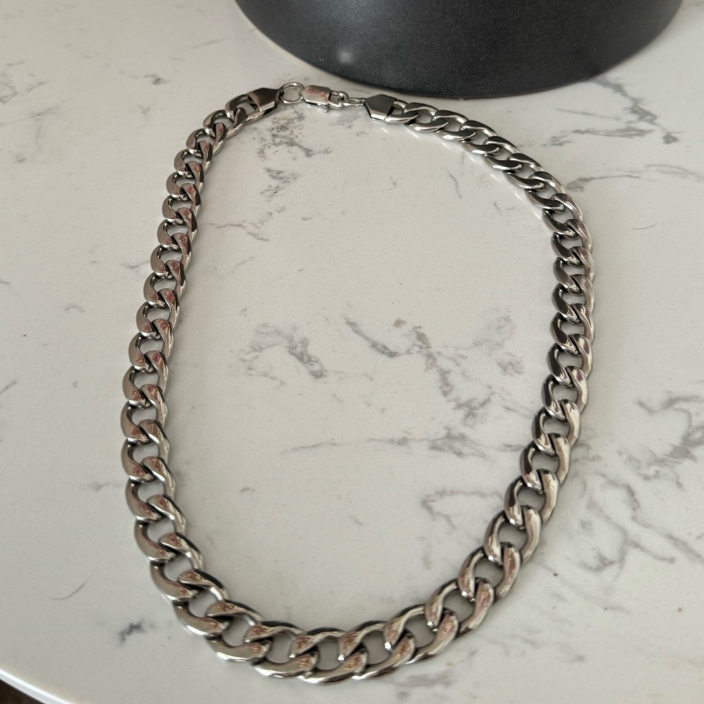Silver Heavy Chain Necklace - Gem